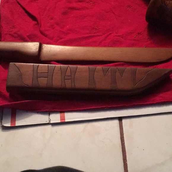 Accents | Vintage Haiti Handcrafted Wood Items Tray Vase And Sword With ...